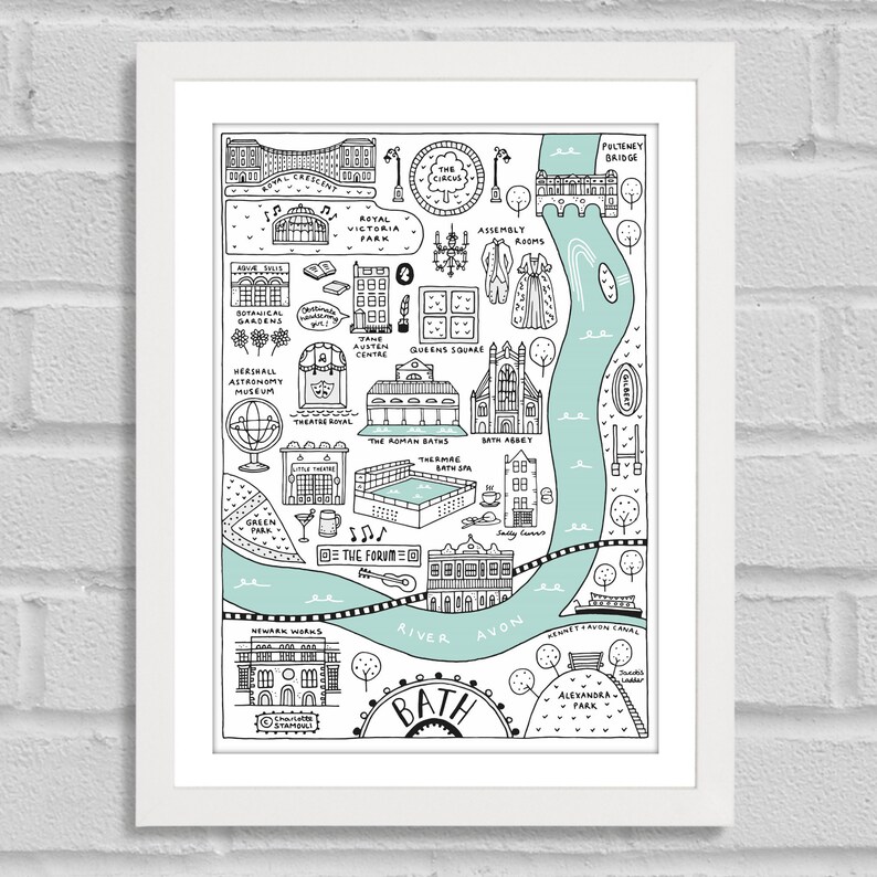 Bath City Map Illustrated Map of Bath Bath Print - Etsy UK
