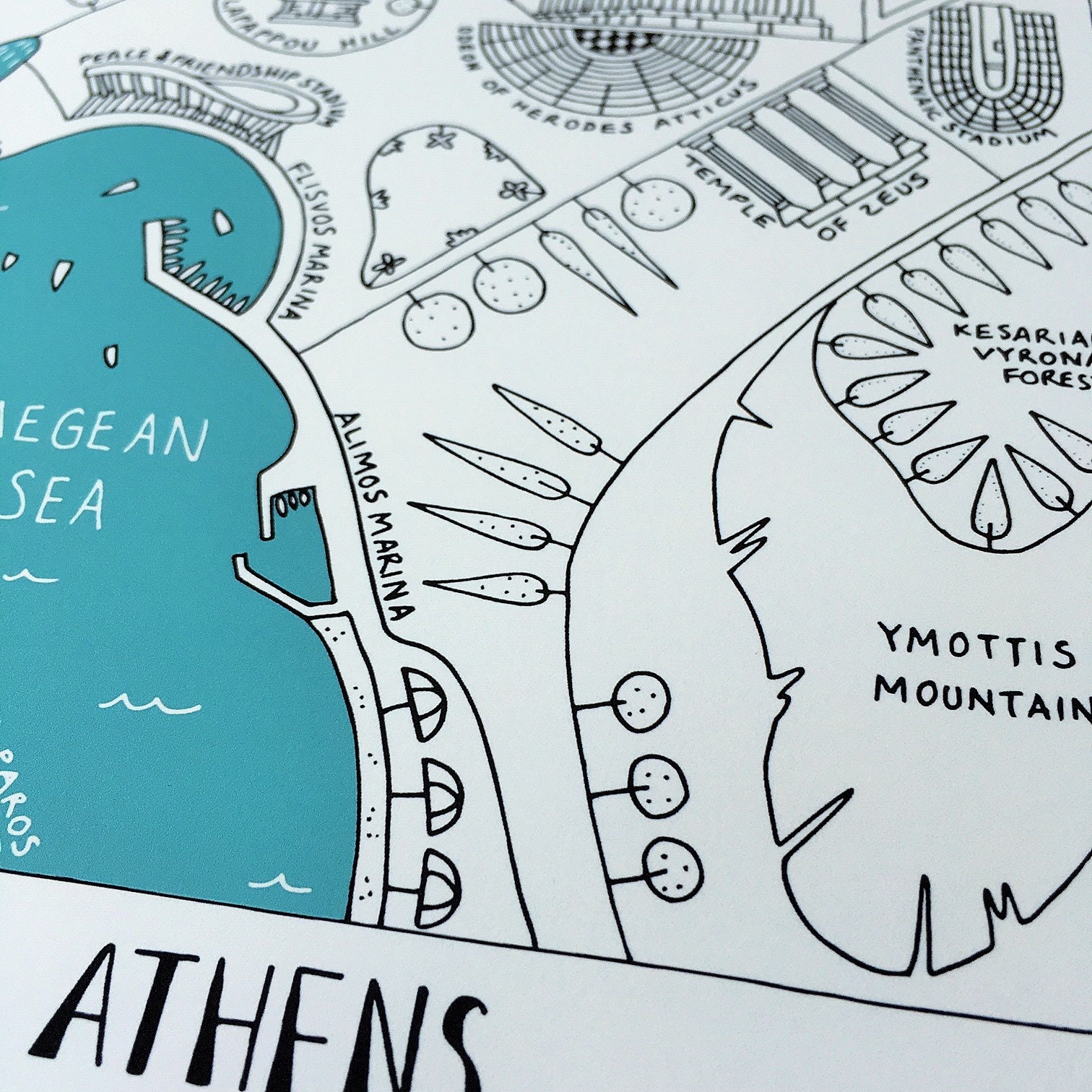 Athens Illustrated City Map Hand Drawn Athens Map Athens | Etsy