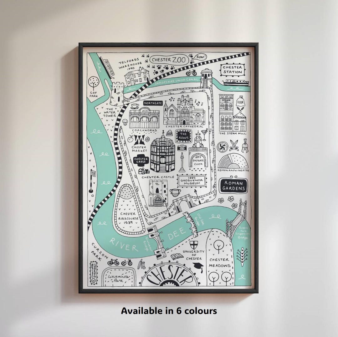 Chester City Map | Hand Drawn Map | Chester Print | Birthday Gift ...