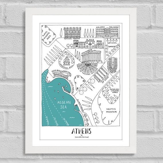Athens Illustrated City Map Hand Drawn Athens Map Athens | Etsy