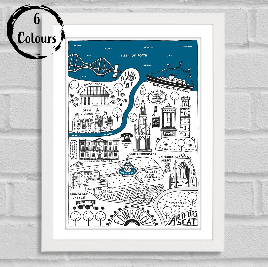 Edinburgh City Map Hand Drawn Edinburgh Map Edinburgh Print Birthday ...