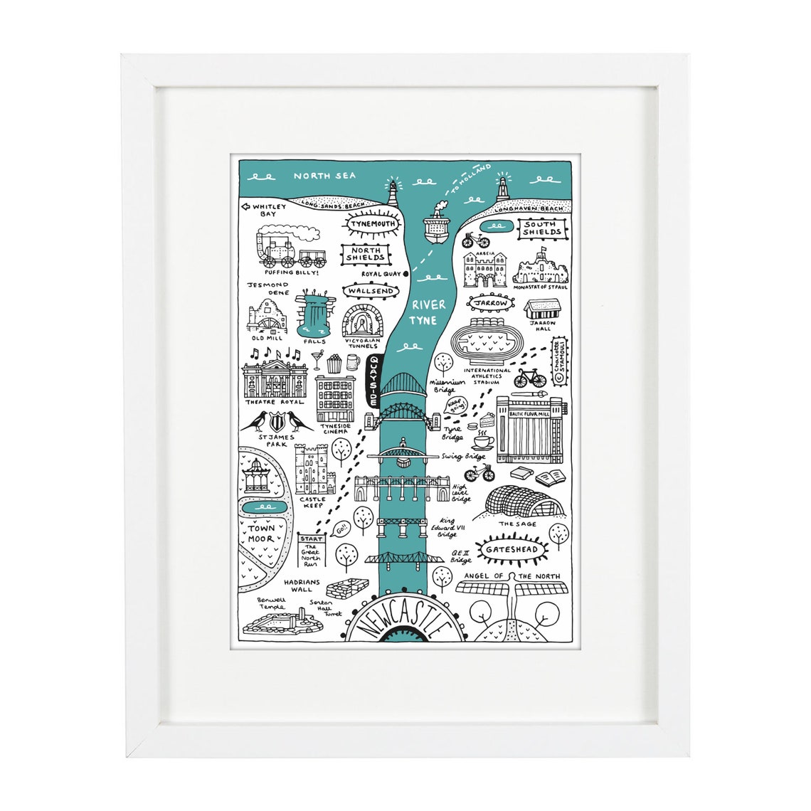 Newcastle City Map Hand Drawn Newcastle Map Newcastle - Etsy UK