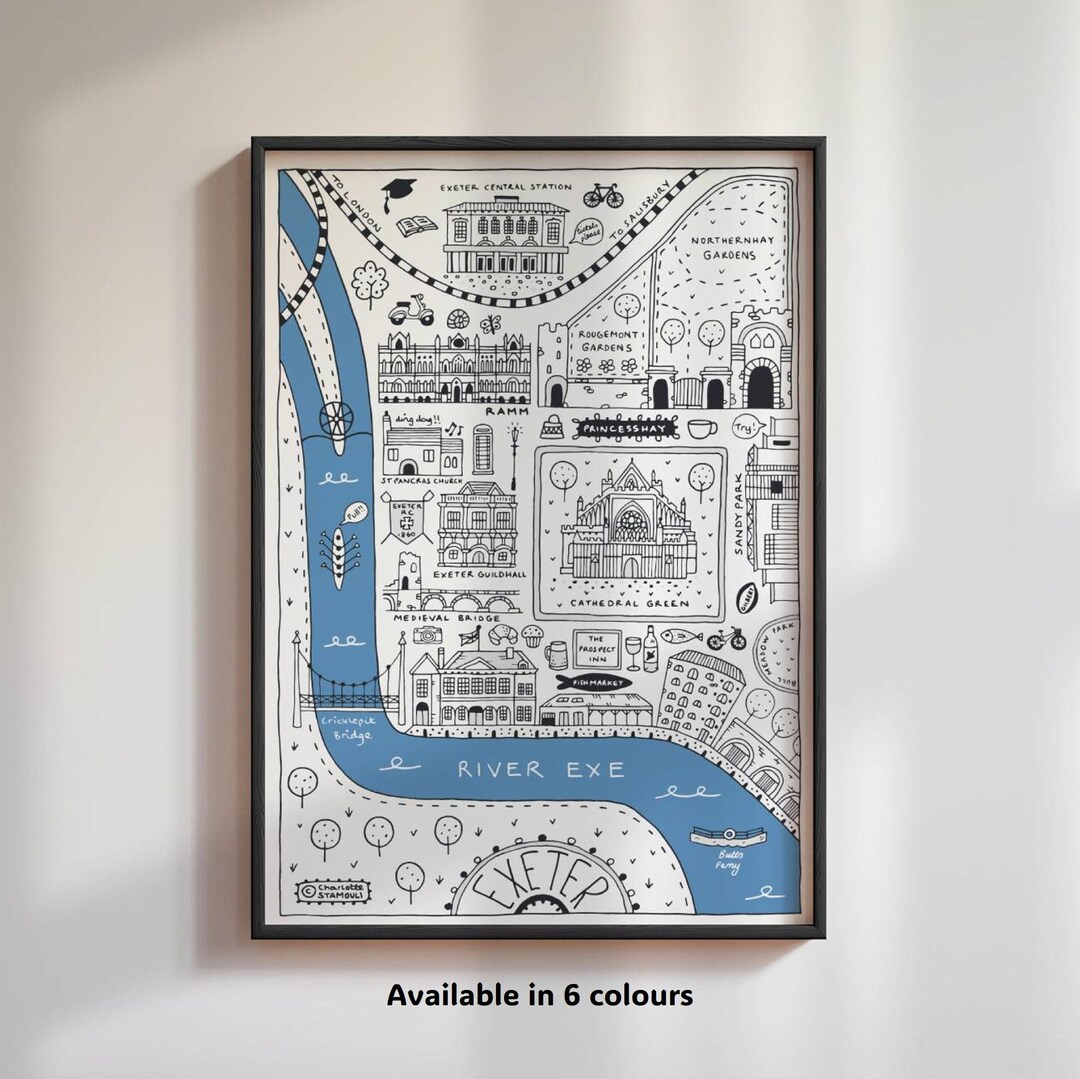 Exeter City Map | Hand Drawn Exeter Map | Exeter Print | Exeter ...