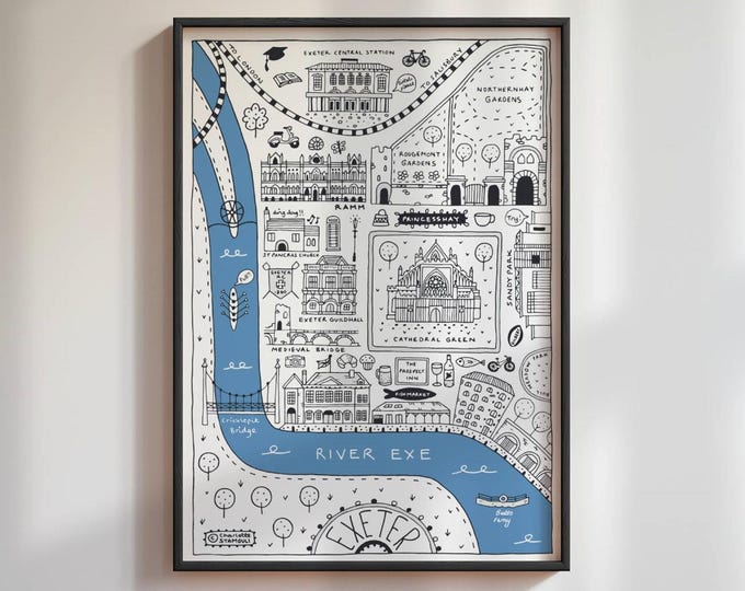 Exeter City Map | Hand Drawn Exeter Map | Exeter Print | Exeter ...