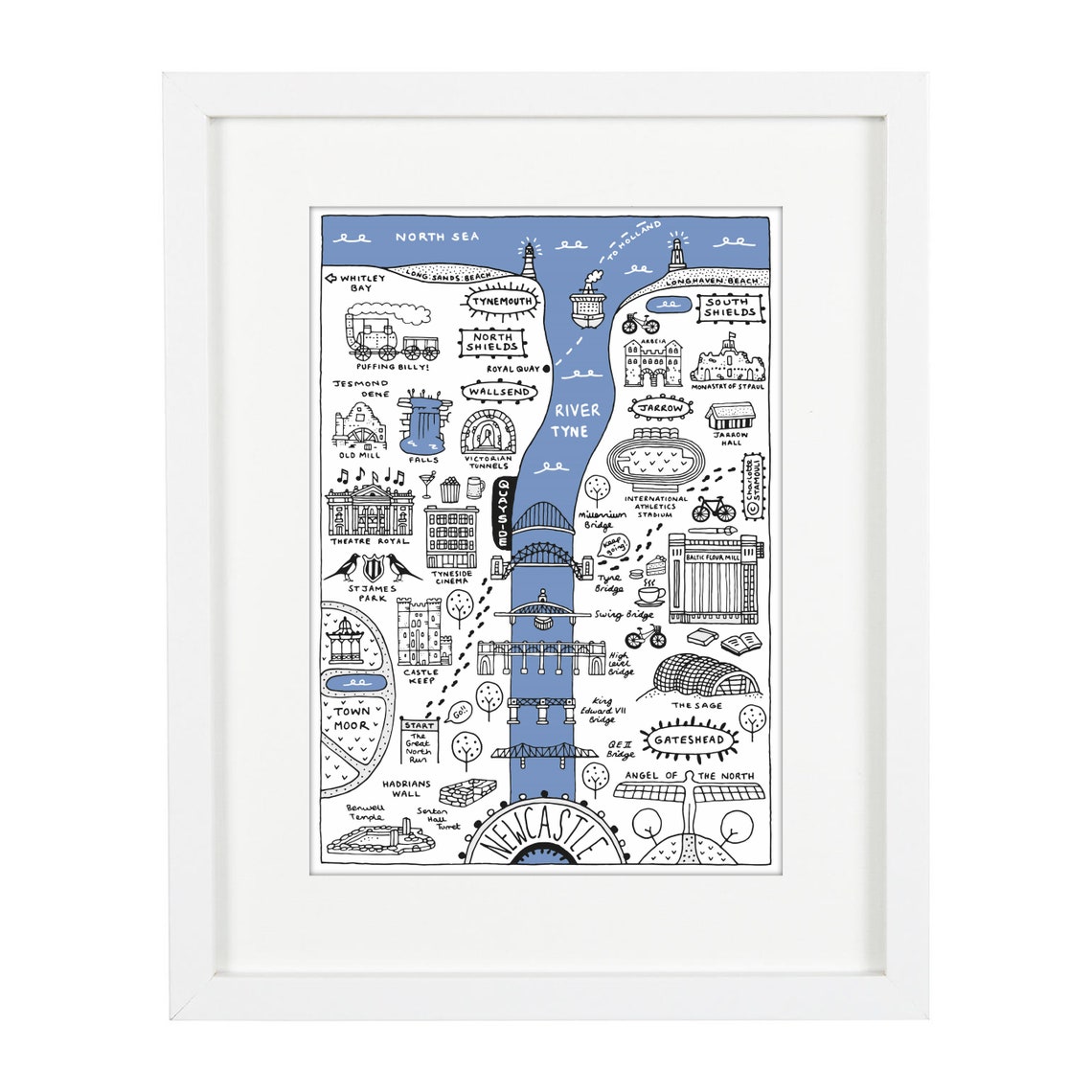 Newcastle City Map Hand Drawn Newcastle Map Newcastle - Etsy UK