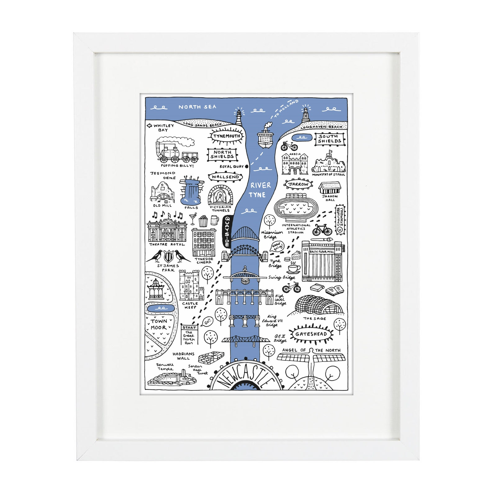 Newcastle City Map Hand Drawn Newcastle Map Newcastle - Etsy UK