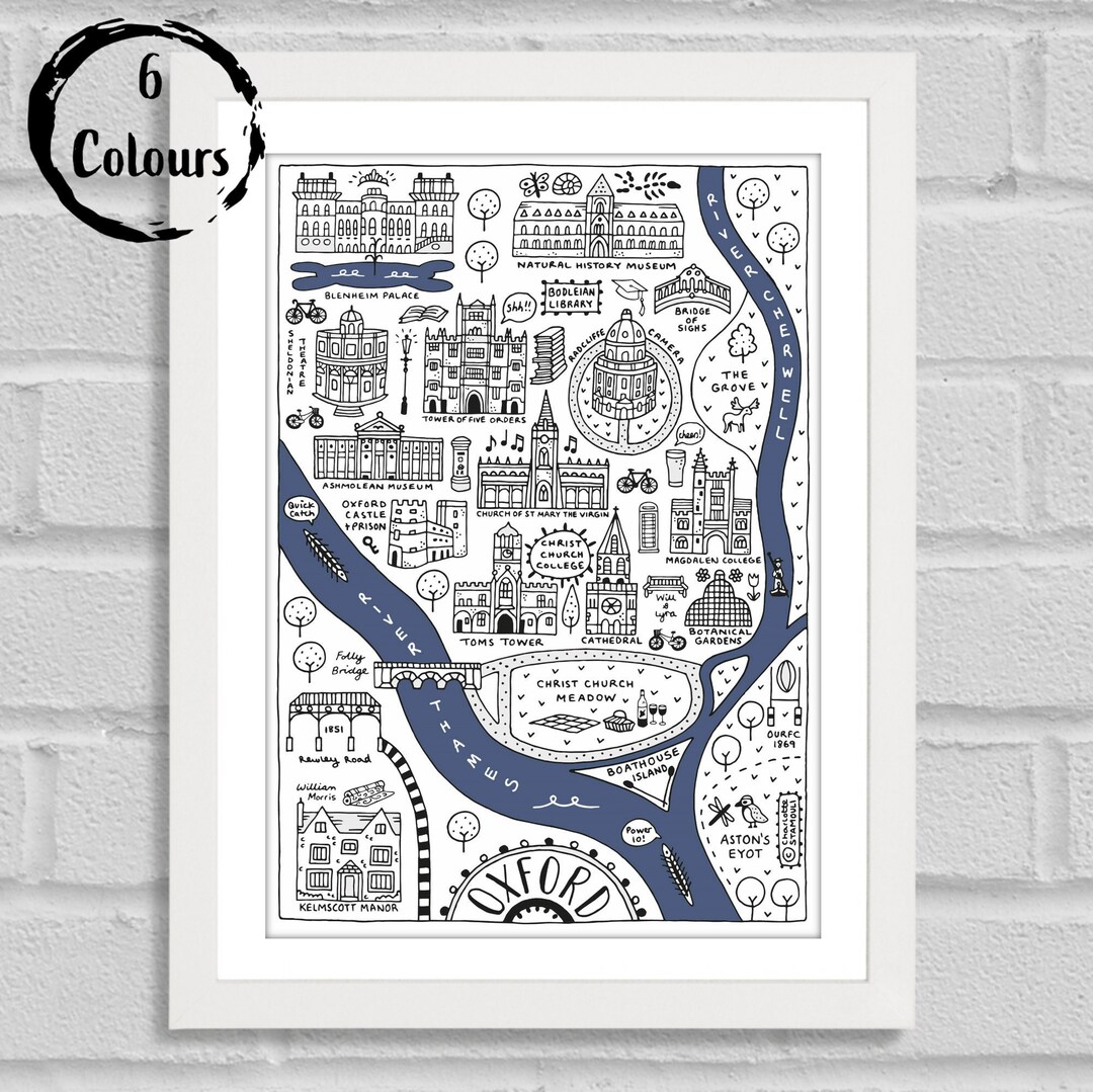 Oxford City Map Illustrated Oxford Map Oxford Print Birthday Gift ...