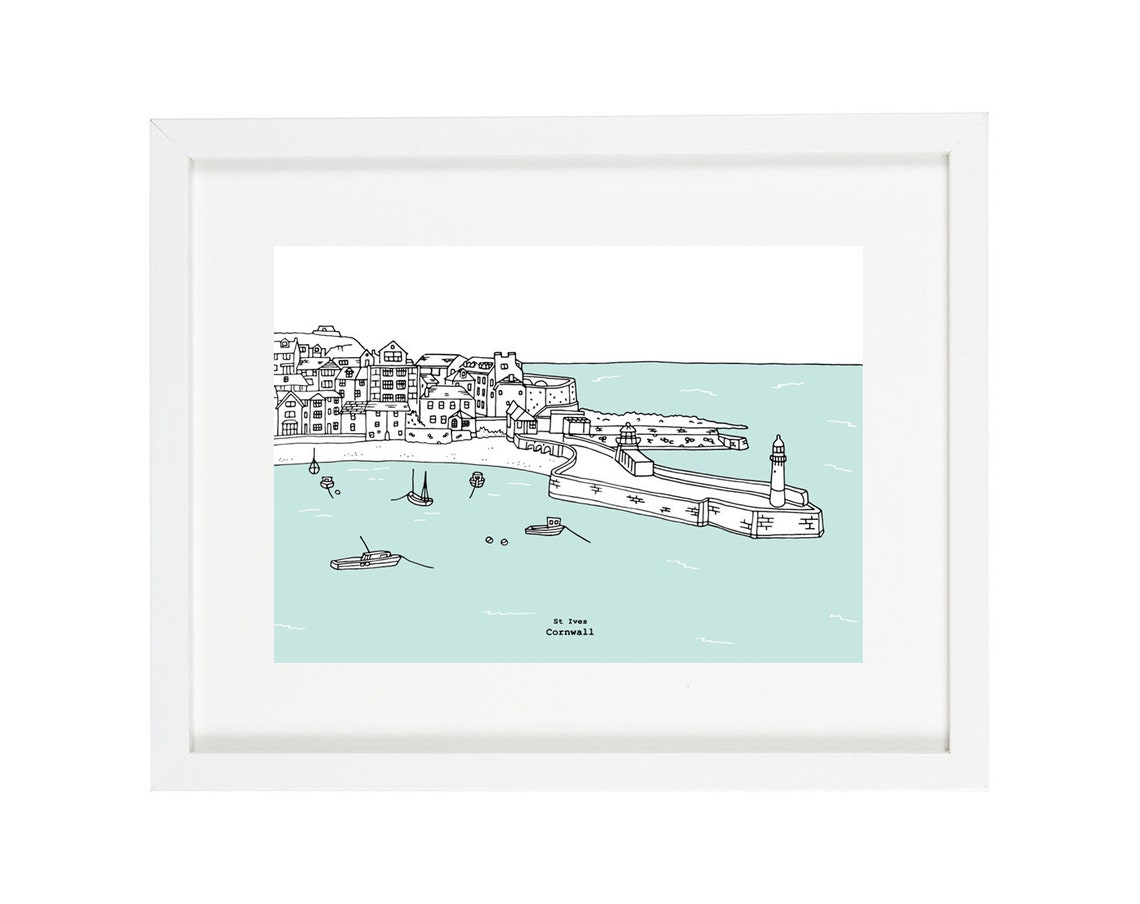 St Ives Harbour Print Cornwall Print Cornwall Illustration - Etsy UK