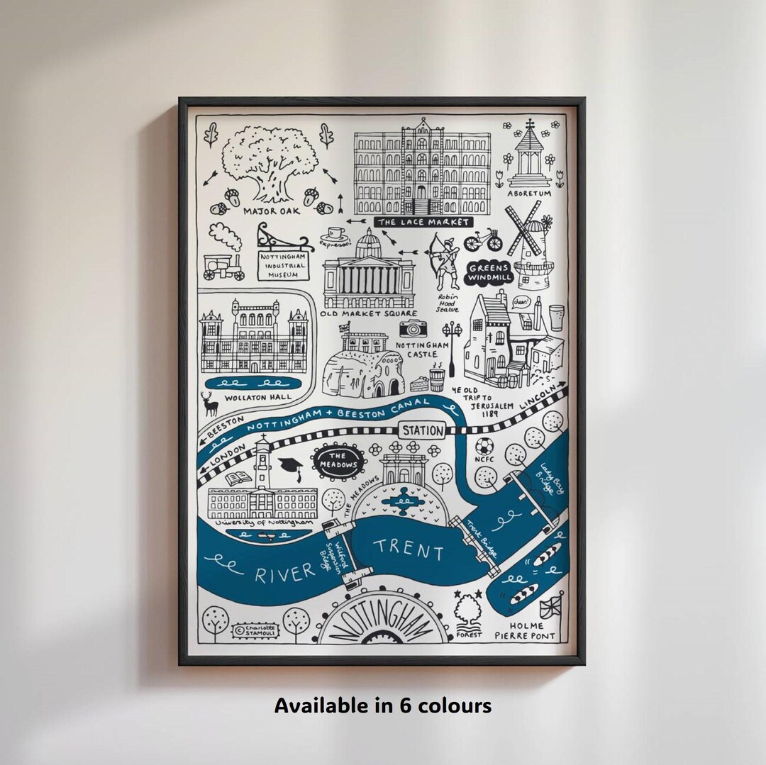 Nottingham City Map | Hand Drawn Nottingham Map | Nottingham Print ...