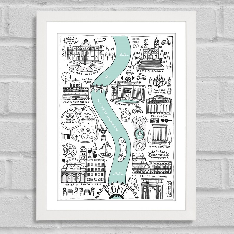 Rome City Map Illustrated Map of Rome Rome Print - Etsy