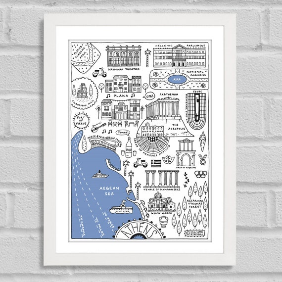 Athens Illustrated City Map Hand Drawn Athens Map Athens - Etsy