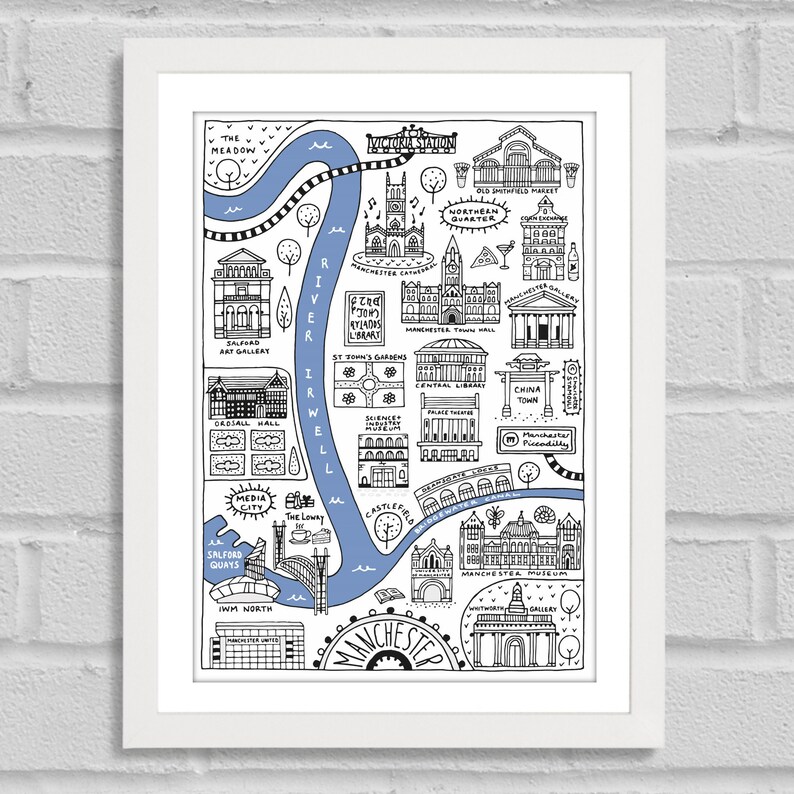 Manchester Illustrated City Map Hand Drawn Manchester Map - Etsy