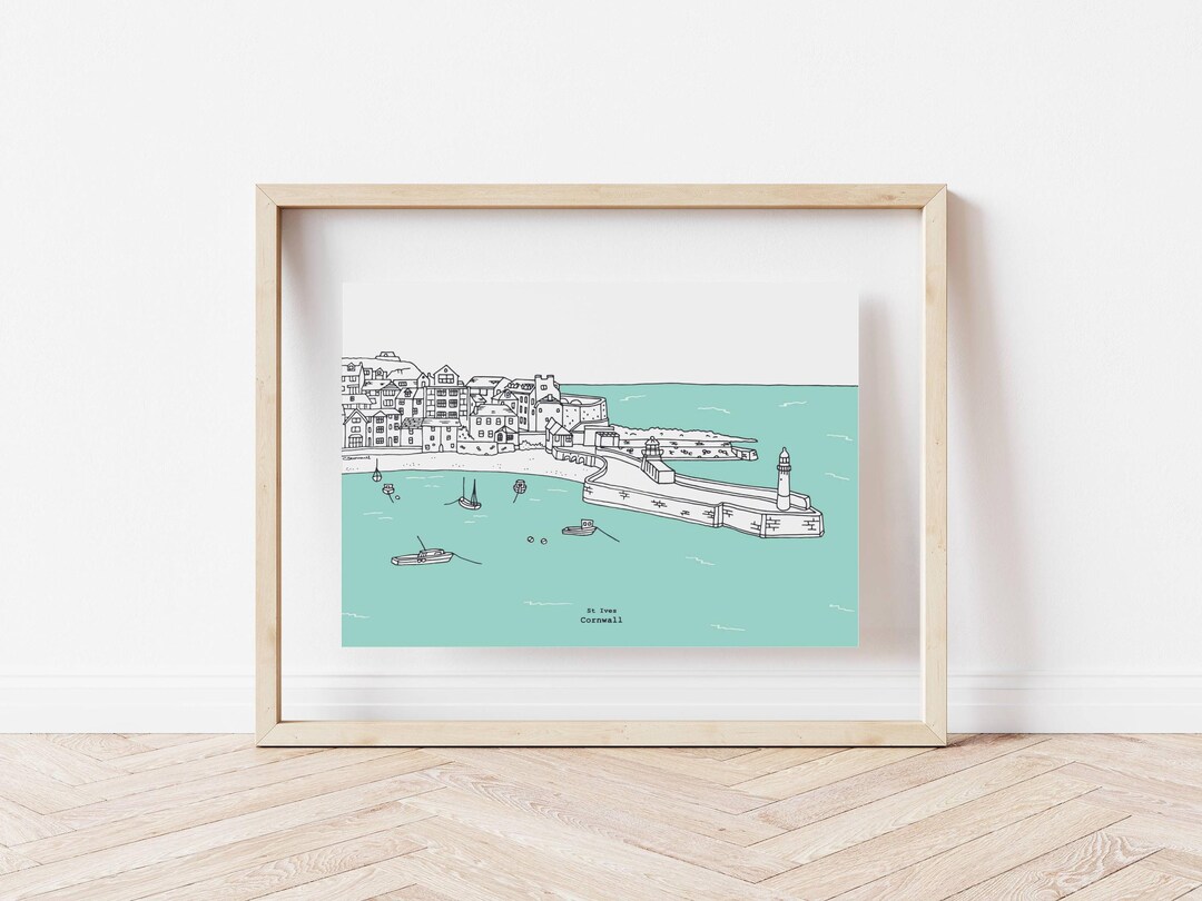 St Ives Harbour Print | Cornwall Print | Cornwall Illustration ...