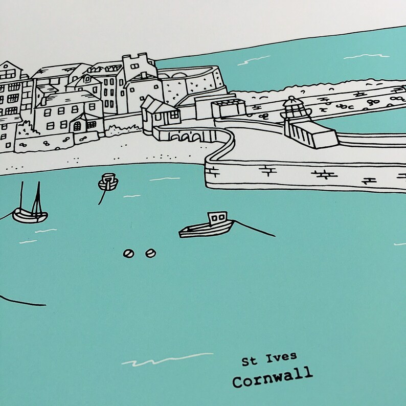 St Ives Harbour Print Cornwall Print Cornwall Illustration - Etsy UK