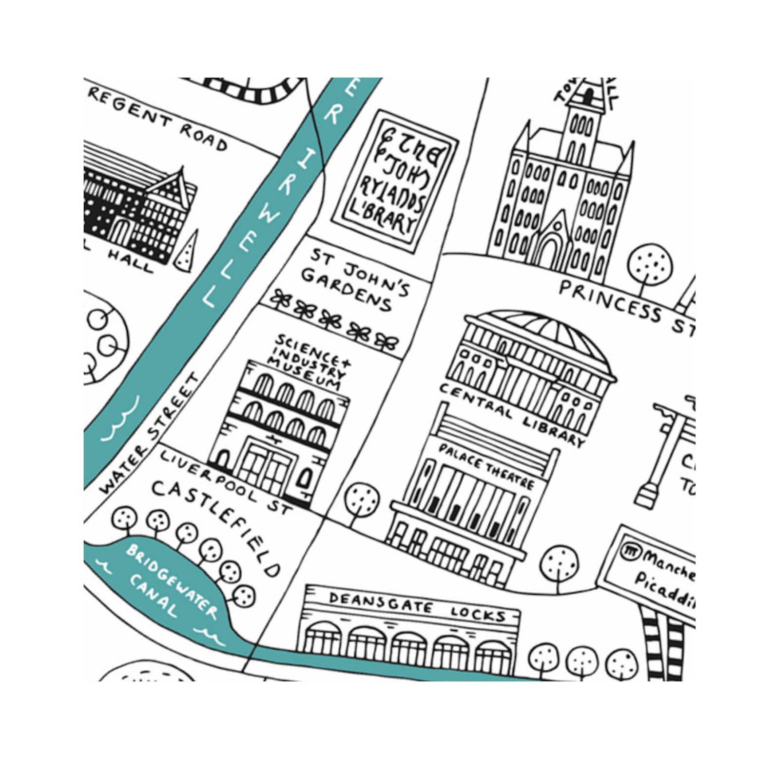 Manchester Illustrated City Map Hand Drawn Manchester Map | Etsy UK