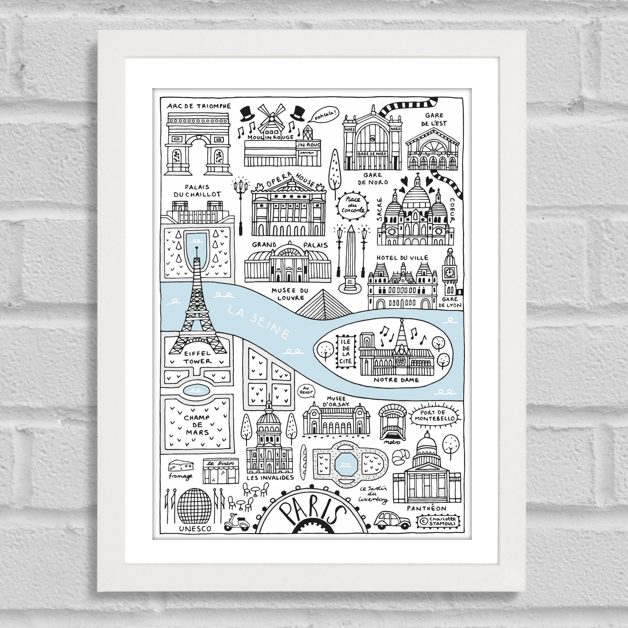 Paris City Map Illustrated Map of Paris Paris Print - Etsy