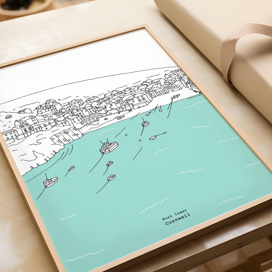 Port Isaac Print | Cornwall Print | Cornwall Illustration | Coastal ...