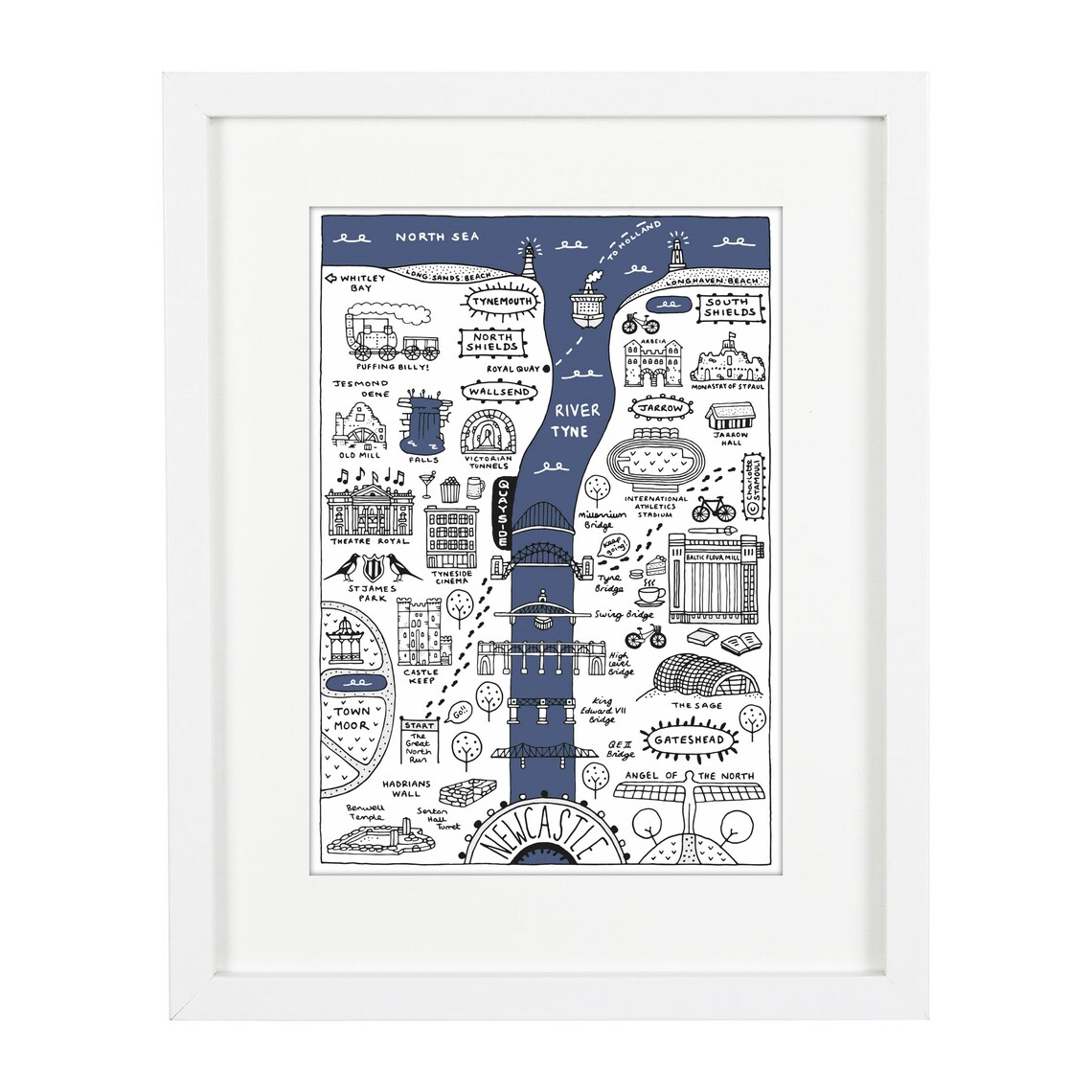 Newcastle City Map Hand Drawn Newcastle Map Newcastle - Etsy UK