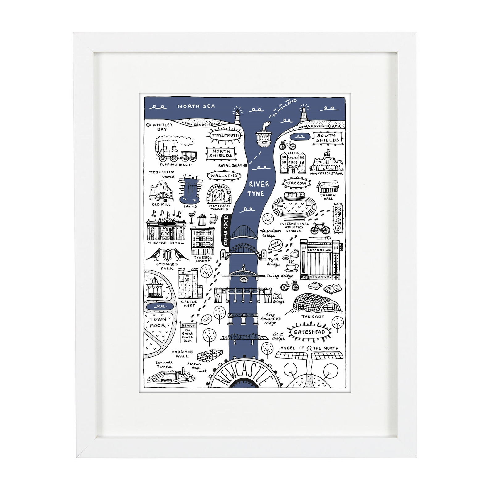 Newcastle City Map Hand Drawn Newcastle Map Newcastle - Etsy UK
