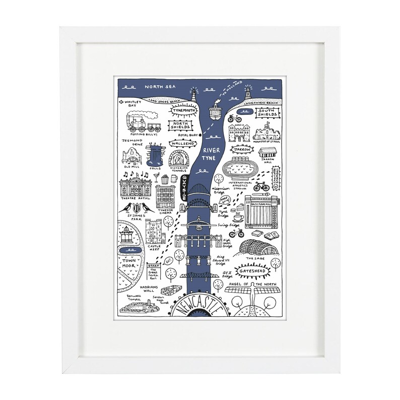 Newcastle City Map Hand Drawn Newcastle Map Newcastle - Etsy UK