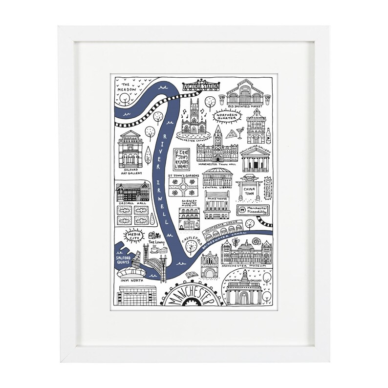 Manchester Illustrated City Map Hand Drawn Manchester Map - Etsy