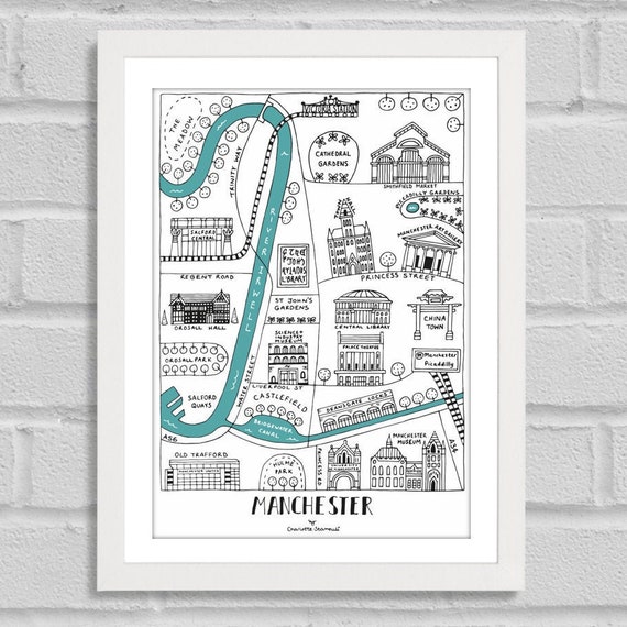 Manchester Illustrated City Map Hand Drawn Manchester Map | Etsy UK