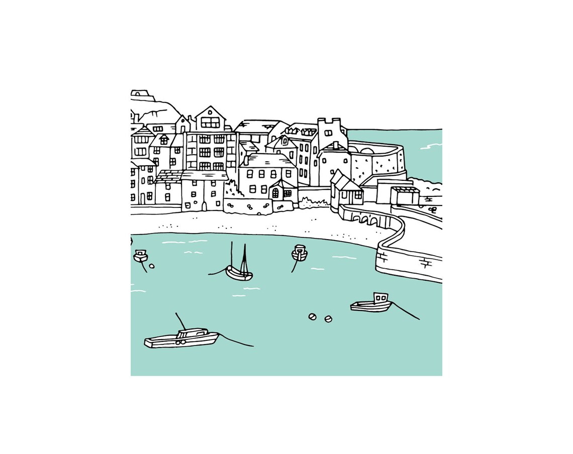 St Ives Harbour Print | Cornwall Print | Cornwall Illustration ...