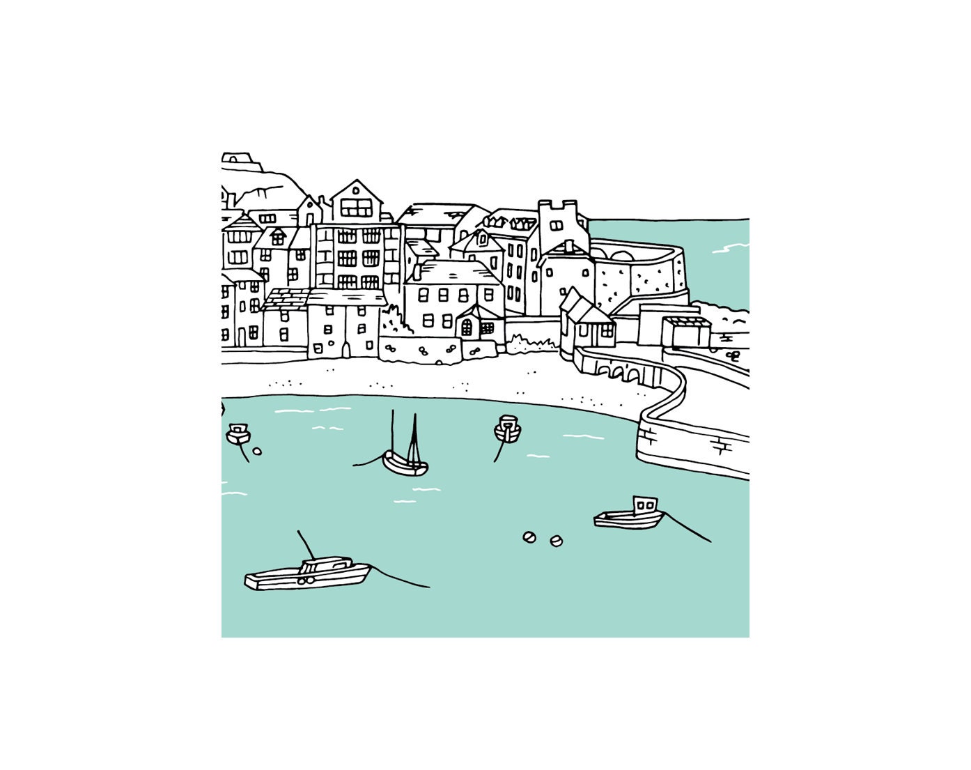 St Ives Harbour Print Cornwall Print Cornwall Illustration - Etsy UK
