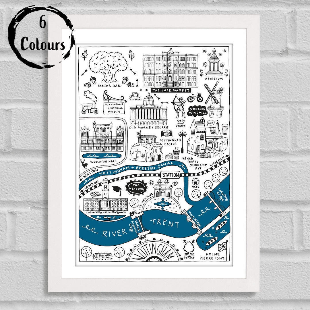 Nottingham City Map Hand Drawn Nottingham Map Nottingham Print ...