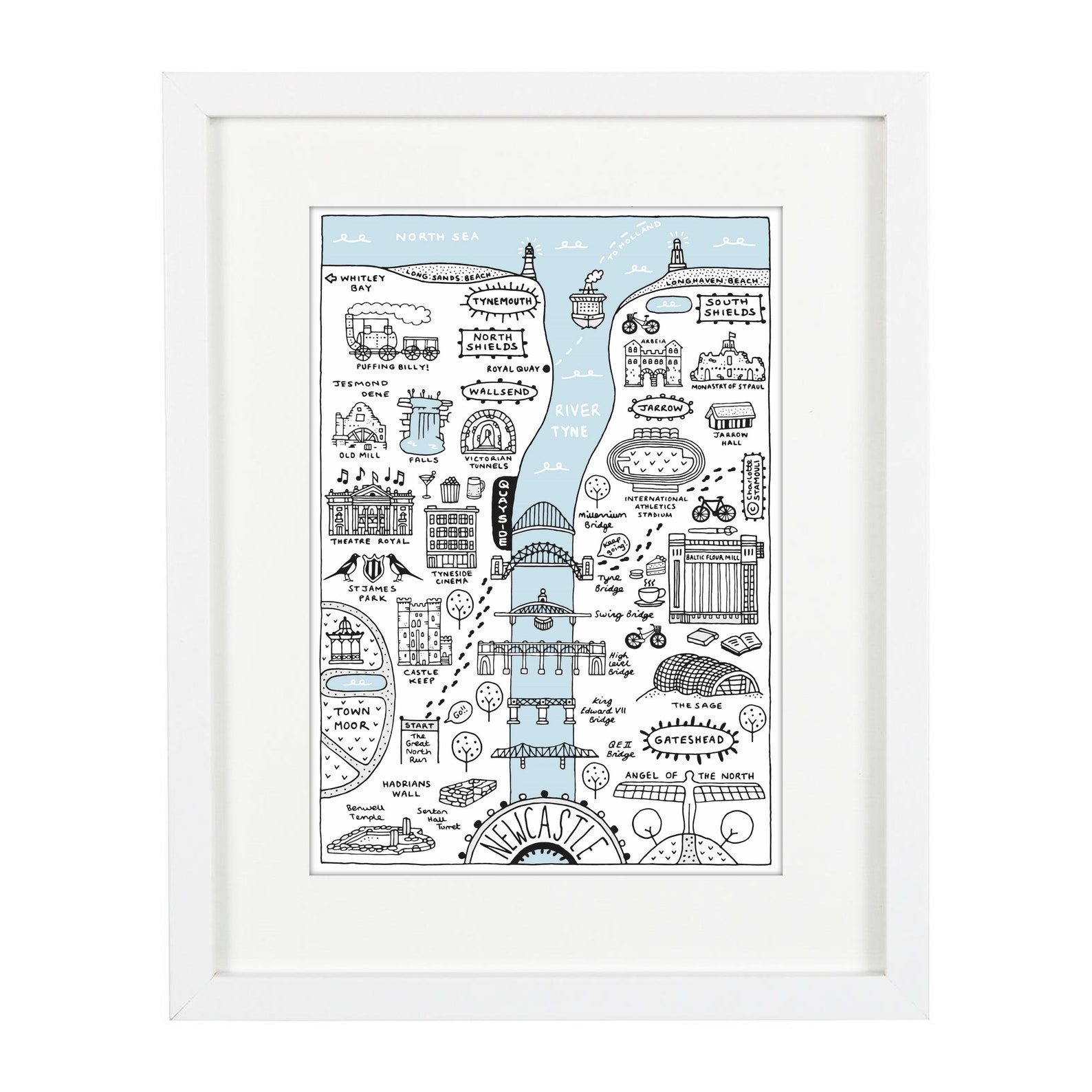 Newcastle City Map Hand Drawn Newcastle Map Newcastle - Etsy UK