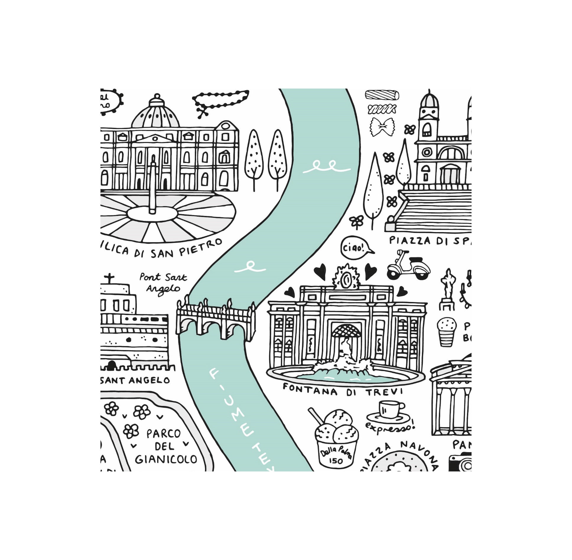 Rome City Map Illustrated Map of Rome Rome Print | Etsy