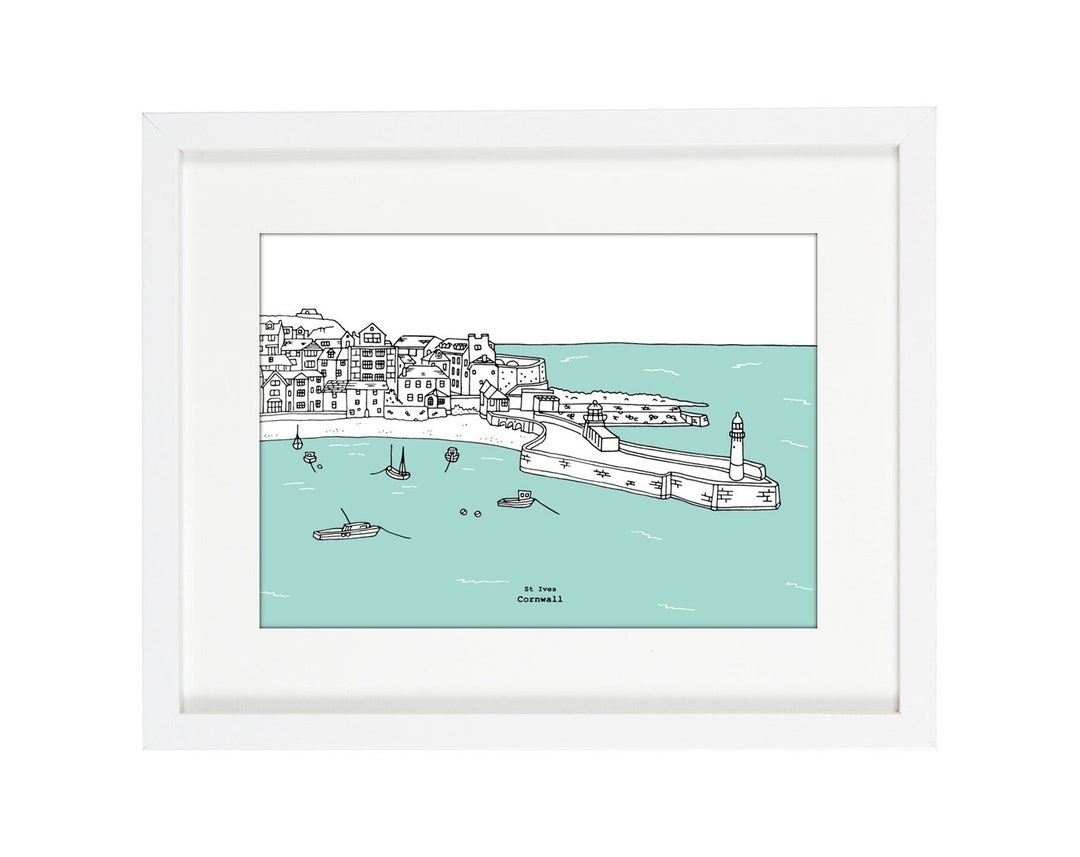 St Ives Harbour Print Cornwall Print Cornwall Illustration Coastal ...