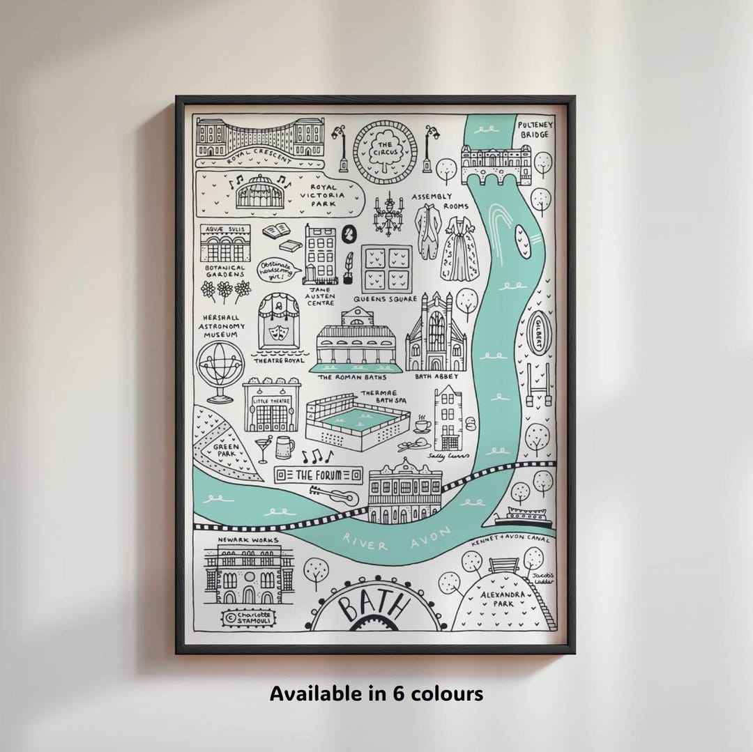 Bath City Map | Illustrated Map of Bath | Bath Print | Birthday Gift ...