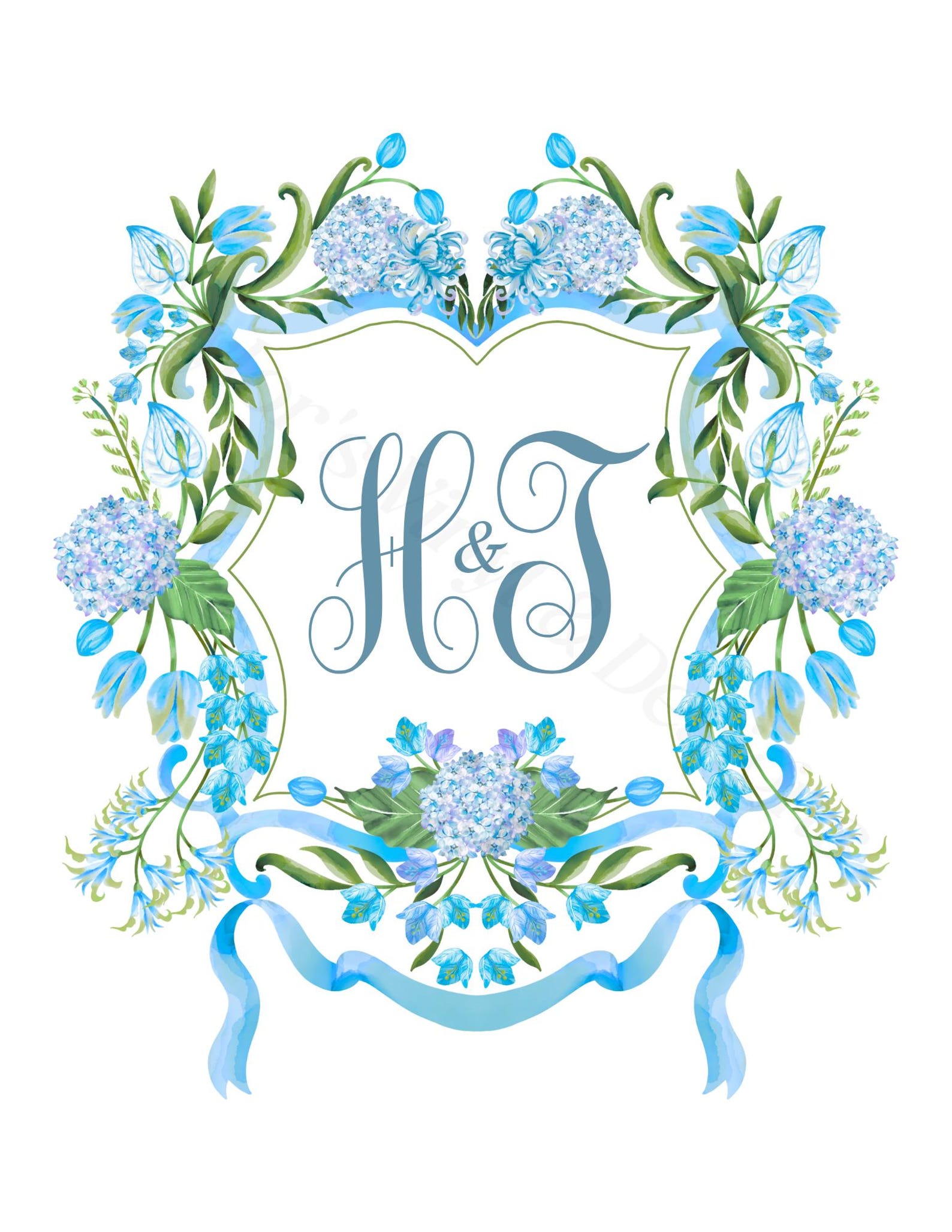 Custom Watercolor Wedding Crest PNG – Personalized Floral Monogram Logo ...