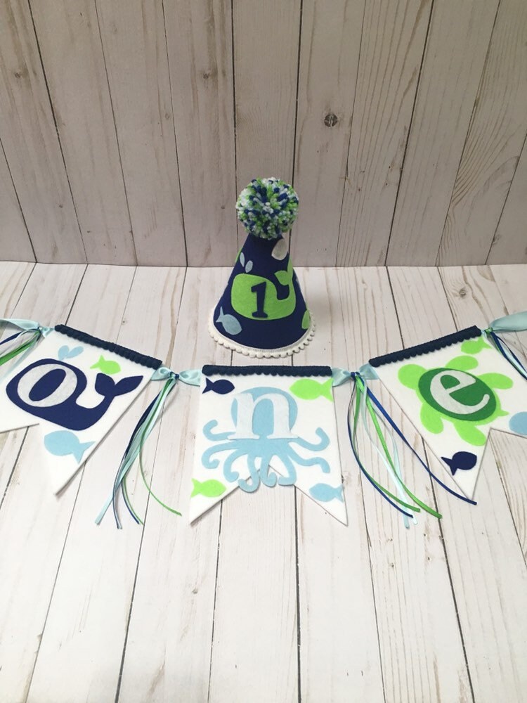 Under the Sea Birthday Hat and Banner - Boys First Birthday - Sea Life ...