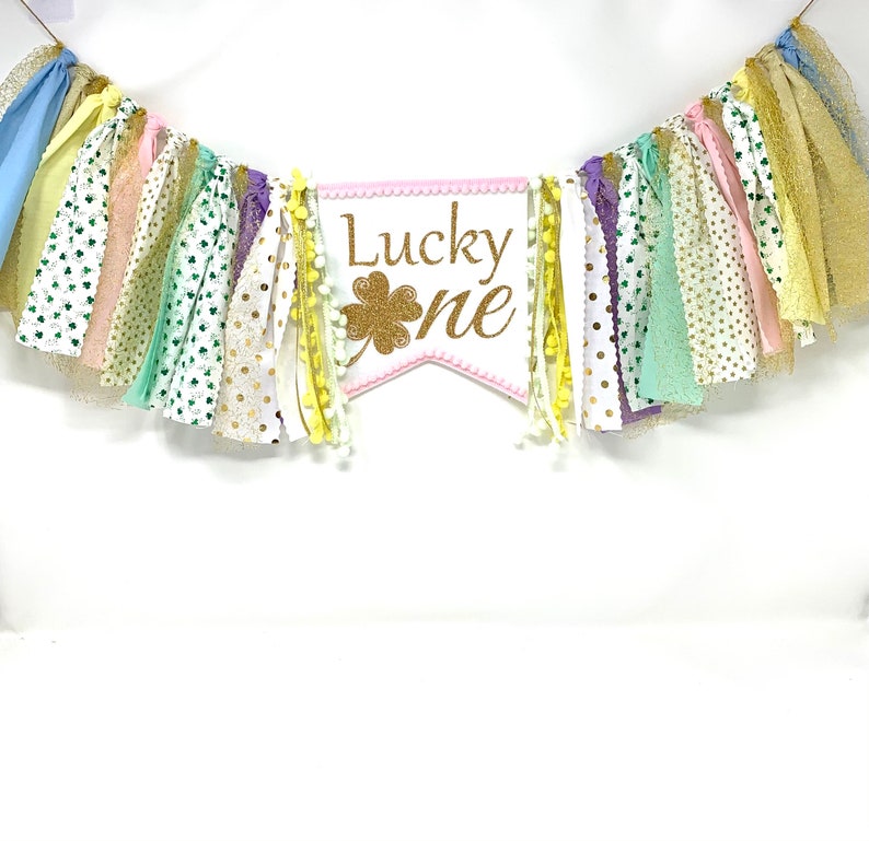 Lucky One Birthday Banner Cake Topper Girls 1st Birthday | Etsy