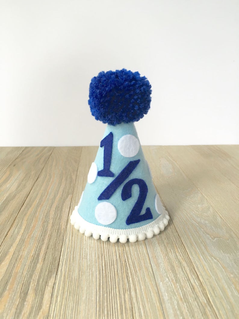 Boys 1/2 birthday hat blue half birthday party hat 1st | Etsy