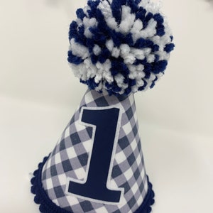 Boys Navy Gingham High Chair Banner - One Banner - Boys 1st Birthday ...