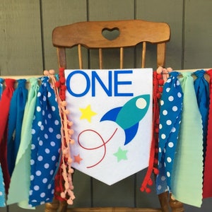 Out of This World High Chair Banner - Boys Rocket Ship Banner - Space ...