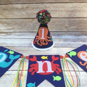 Boys Under the Sea Birthday Hat and Banner - First Birthday - Sea Life ...