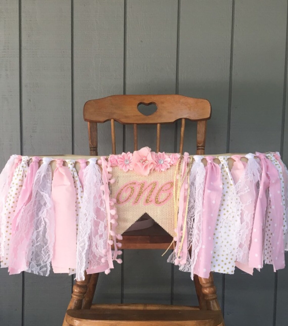 Girls High Chair Banner 1st Birthday Party Hat Pink and - Etsy