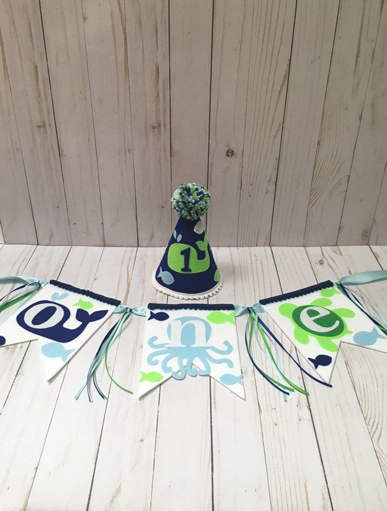 Under the sea birthday hat and banner boys first birthday | Etsy