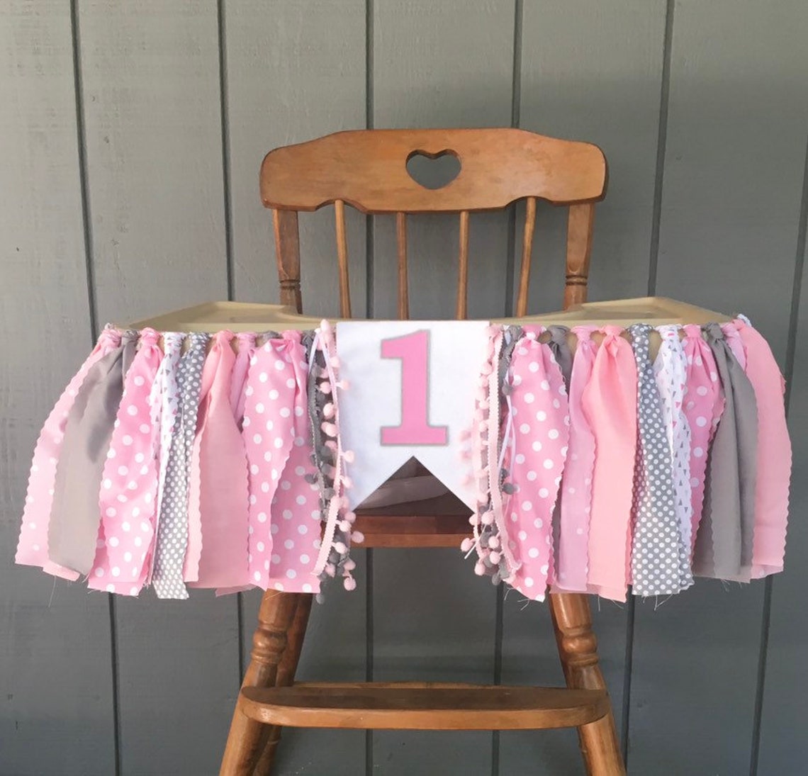 Girls high chair banner 1st birthday party hat pink white | Etsy