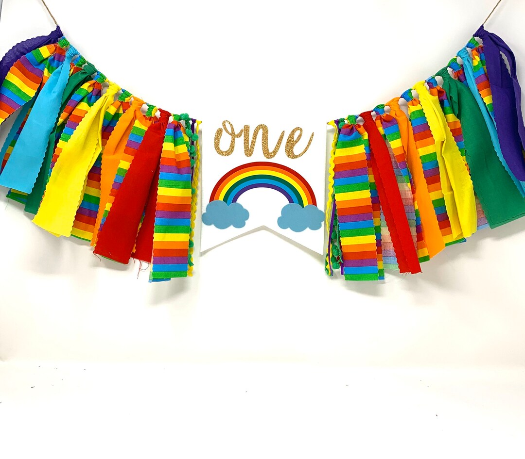 Rainbow High Chair Banner - Rainbow Baby Banner - 1st Birthday One ...