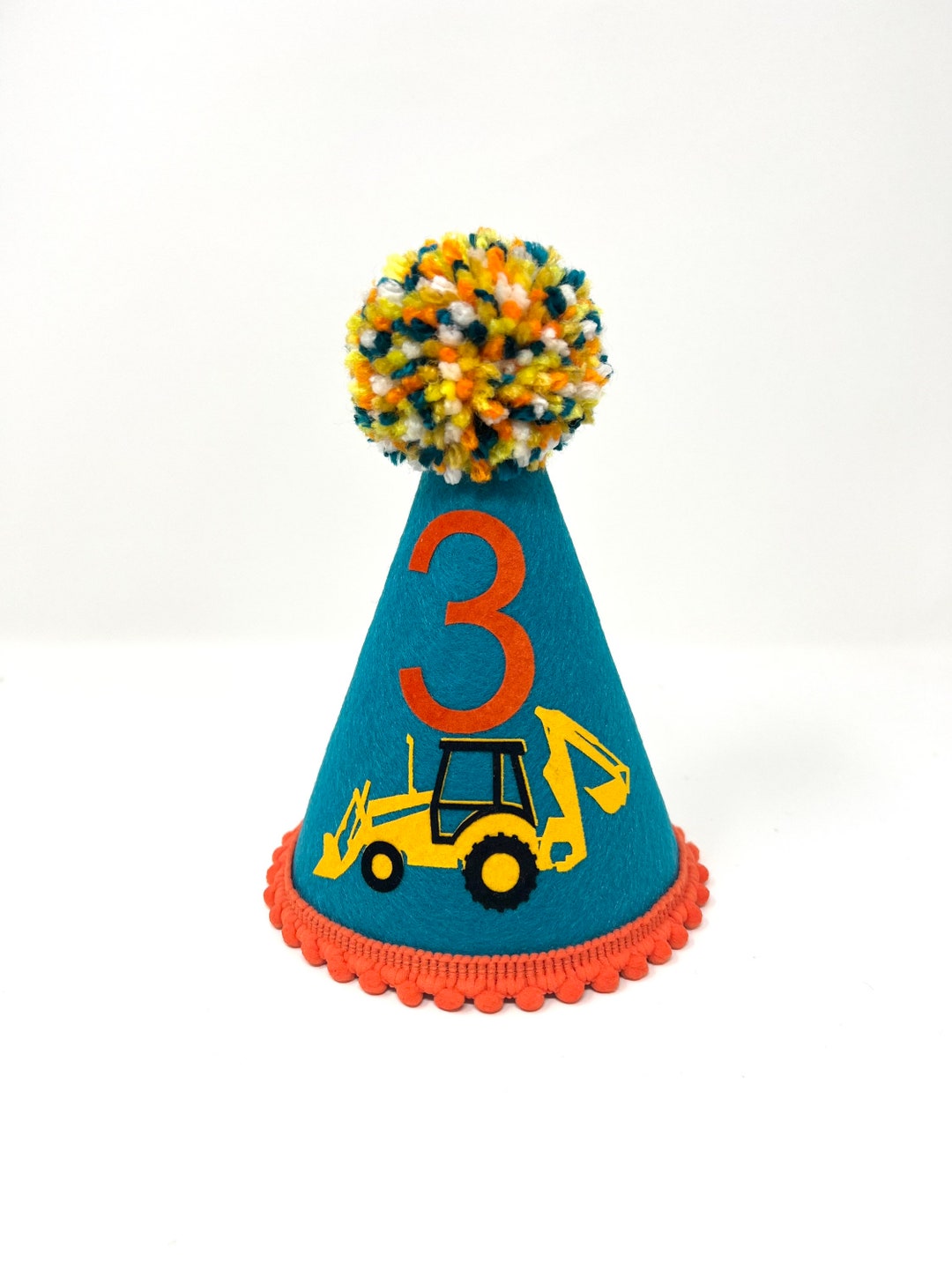 First Birthday Construction Hat - Backhoe Theme Birthday Hat - Boys 1st ...