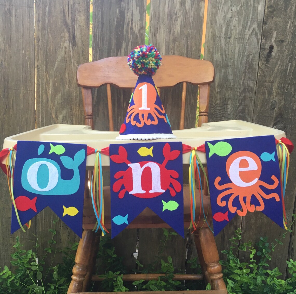 Boys Under the Sea Birthday Hat and Banner - First Birthday - Sea Life ...