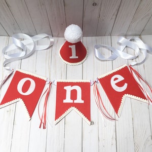 1st Birthday Hat - First Birthday High Chair Banner and Hat - Red and ...