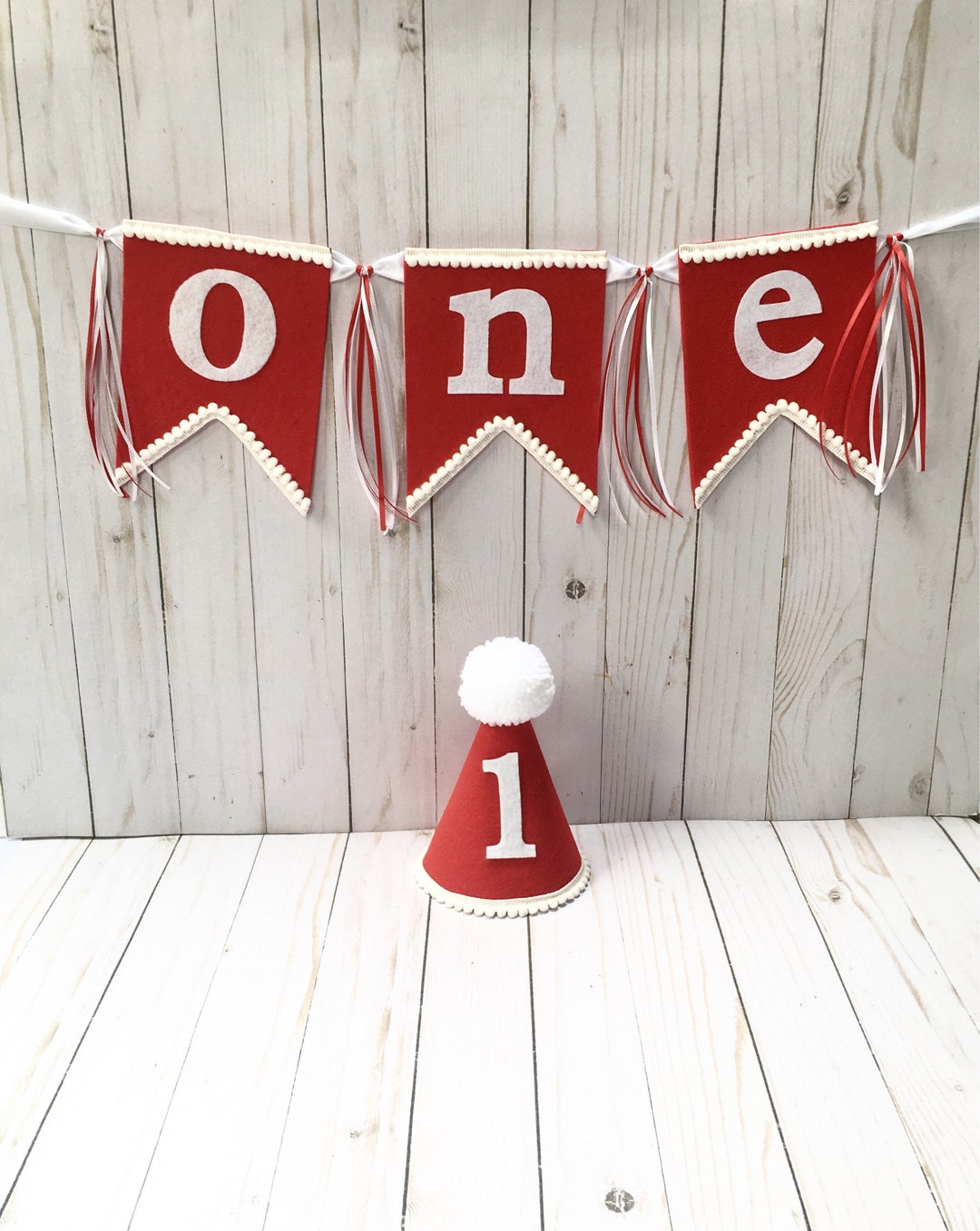 1st Birthday Hat - First Birthday High Chair Banner and Hat - Red and ...