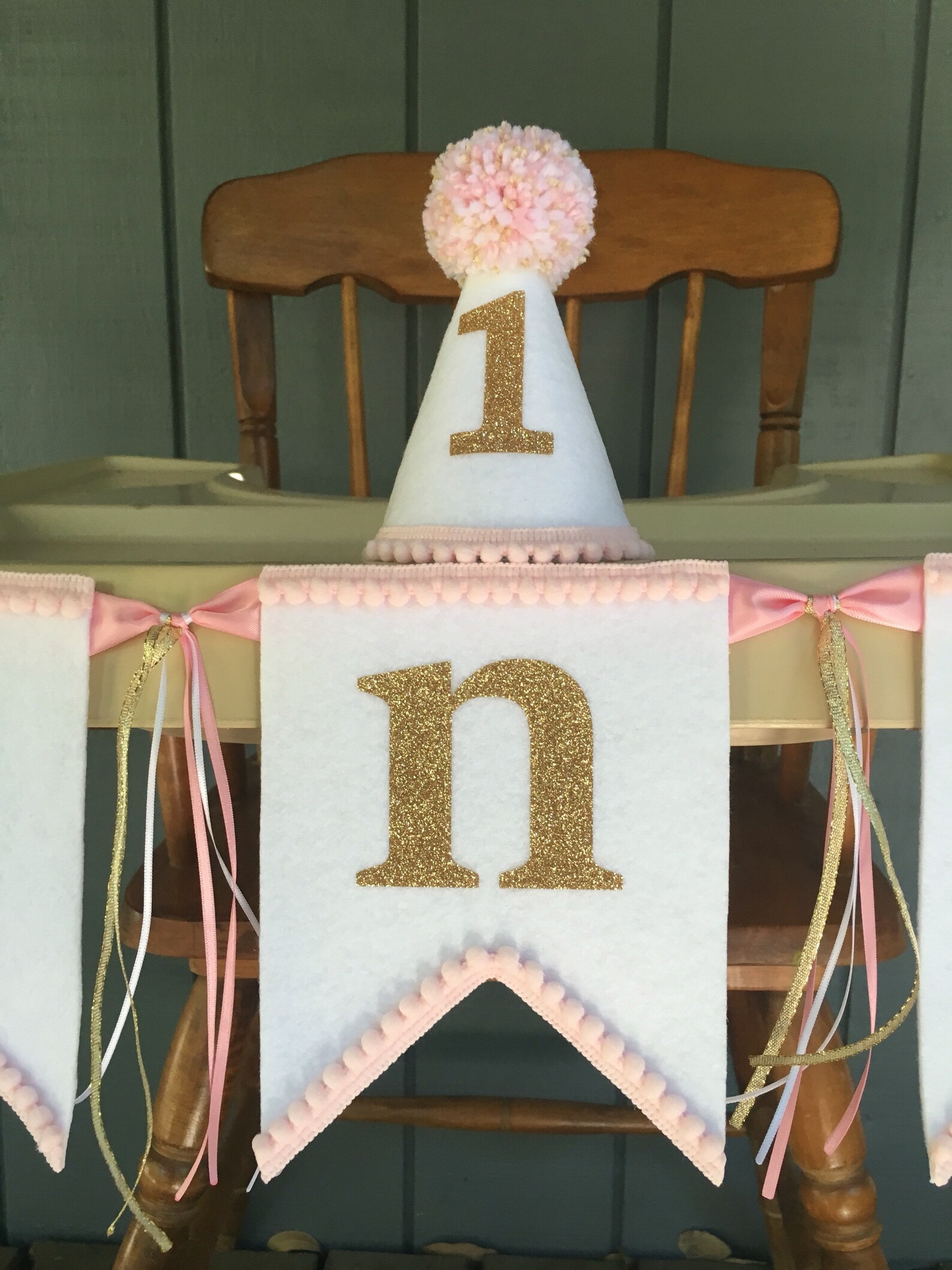 Girls first birthday hat one high chair banner 1st | Etsy