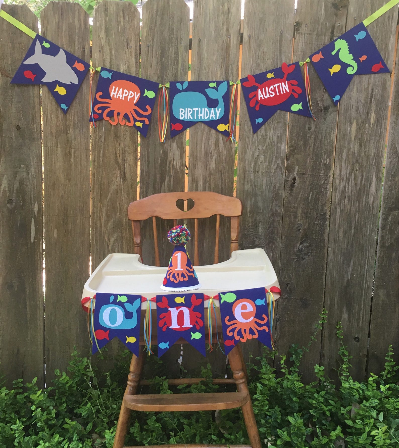 Boys Under the Sea Birthday Hat and Banner - First Birthday - Sea Life ...